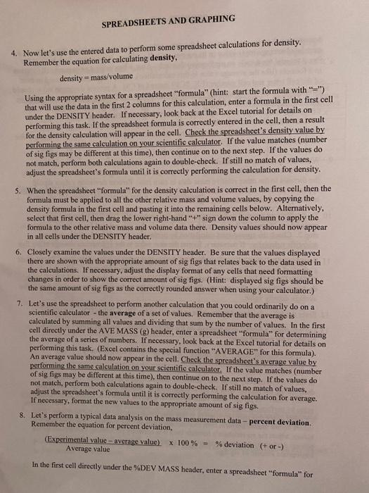 Solved SPREADSHEETS AND GRAPHINGRevised OBJECTIVE(S): | Chegg.com