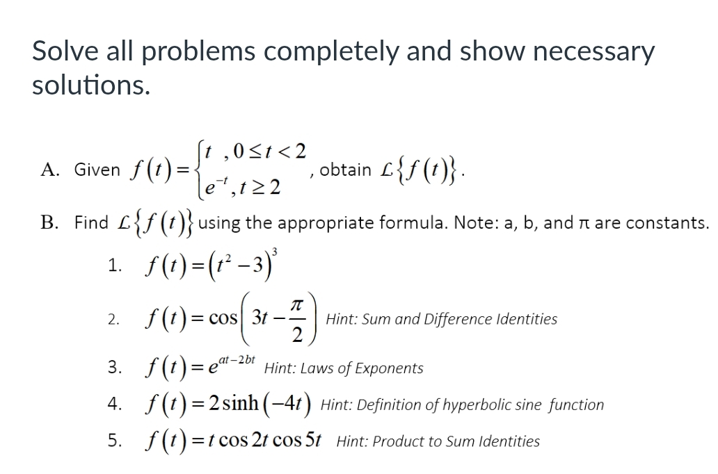 Solved Solve all problems completely and show necessary | Chegg.com