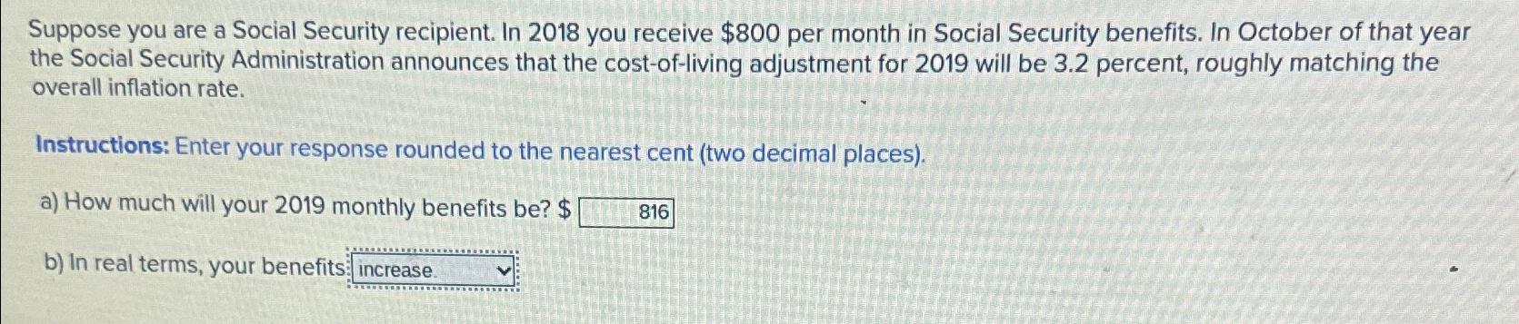 Solved Suppose you are a Social Security recipient. In 2018 | Chegg.com