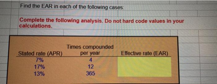 Solved Find the EAR in each of the following cases Complete | Chegg.com