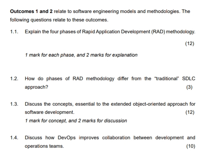 Solved Outcomes 1 ﻿and 2 ﻿relate to software engineering | Chegg.com