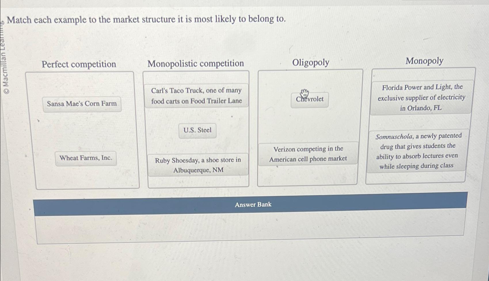 Solved Match each example to the market structure it is most | Chegg.com