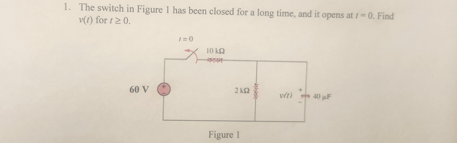 Solved The switch in Figure 1 ﻿has been closed for a long | Chegg.com