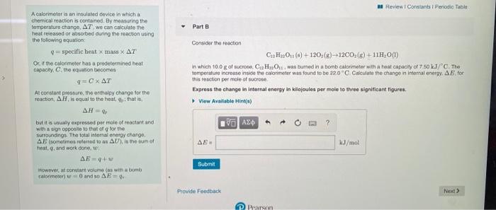 Solved Review Constants Periodic Table Part A calorimeter is | Chegg.com
