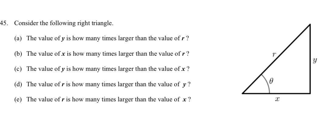 Solved Consider the following right triangle.(a) ﻿The value | Chegg.com