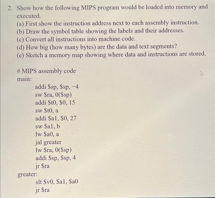 Solved 2. Show how the following MIPS program would be | Chegg.com