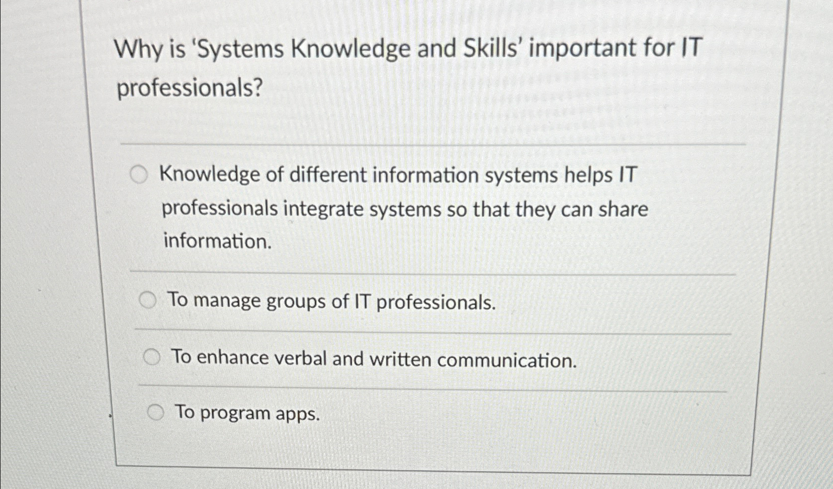 Solved Why is 'Systems Knowledge and Skills' important for | Chegg.com