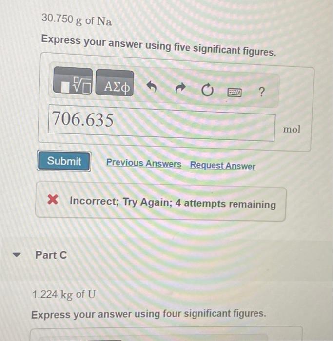 Solved 30.750 g of Na Express your answer using five | Chegg.com