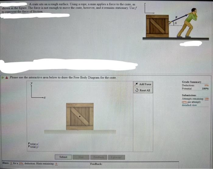 Solved A crate sits on a rough surface. Using a rope, a man | Chegg.com