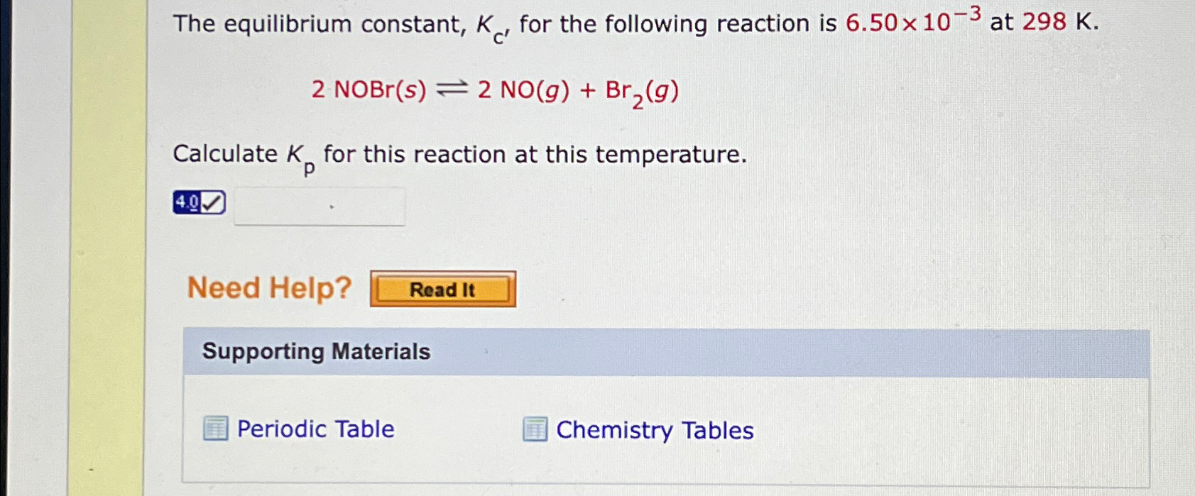 Solved The equilibrium constant, Kc' ﻿for the following | Chegg.com
