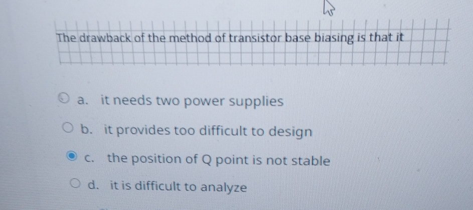 Solved The drawback of the method of transistor base biasing | Chegg.com