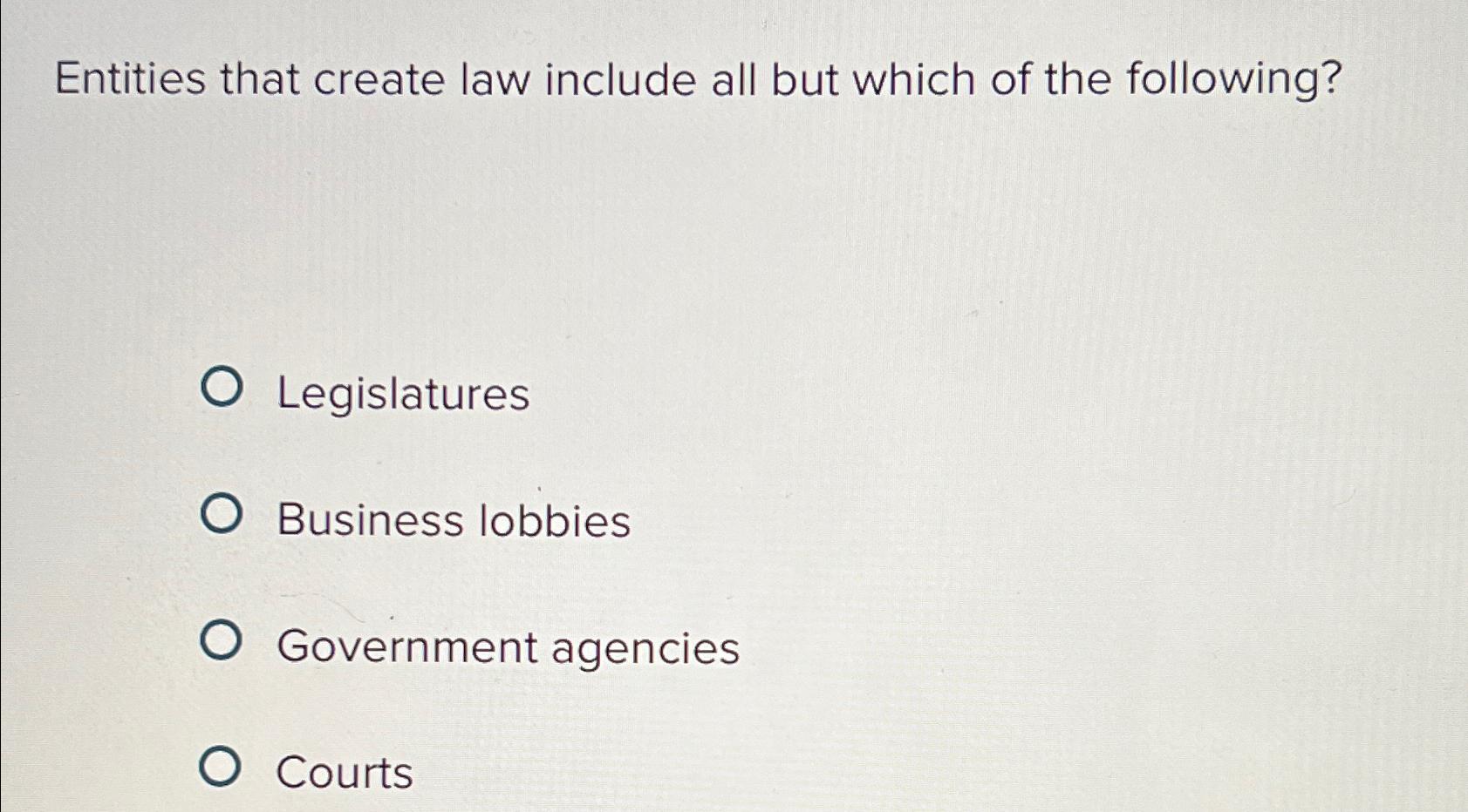 Solved Entities that create law include all but which of the | Chegg.com