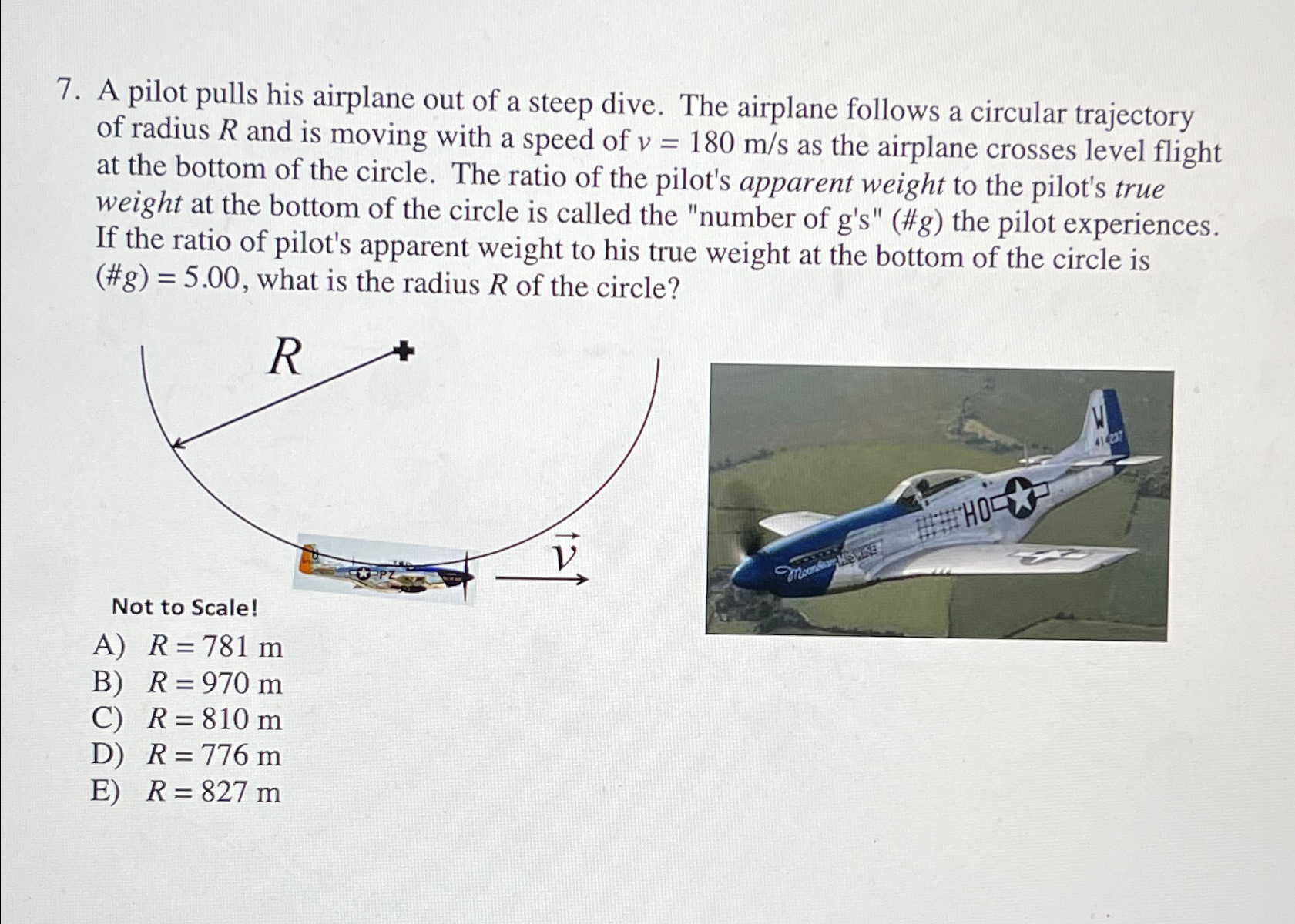 Solved A pilot pulls his airplane out of a steep dive. The | Chegg.com