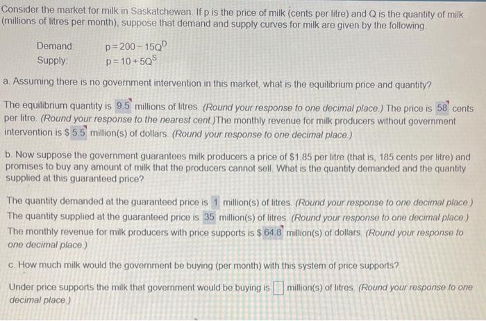 Solved Consider the market for milk in Saskatchewan. If p is | Chegg.com