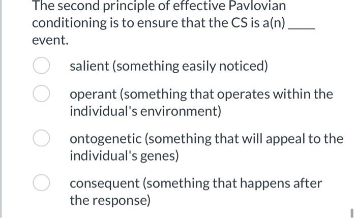 Solved The second principle of effective Pavlovian | Chegg.com