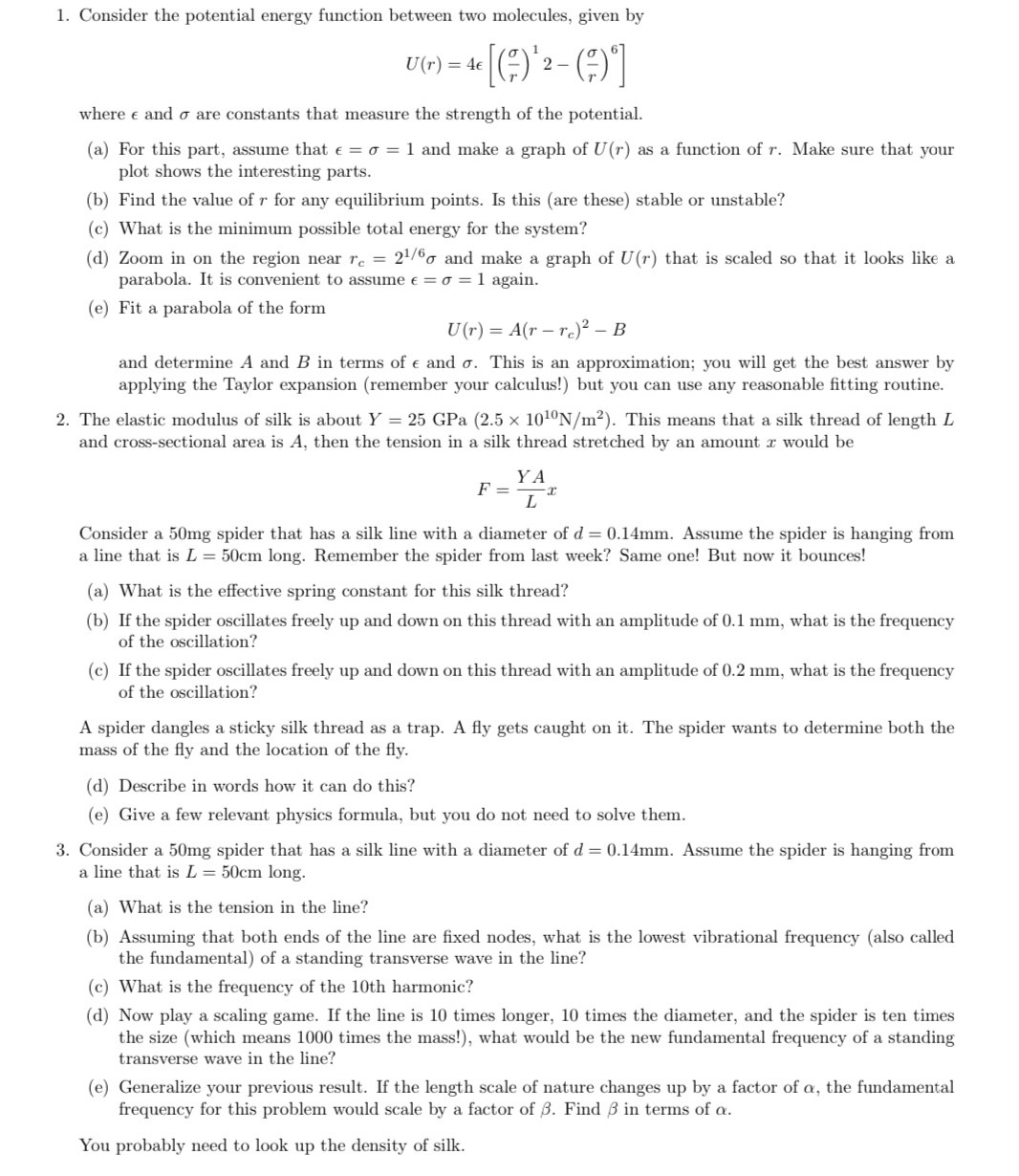 Solved Consider the potential energy function between two | Chegg.com