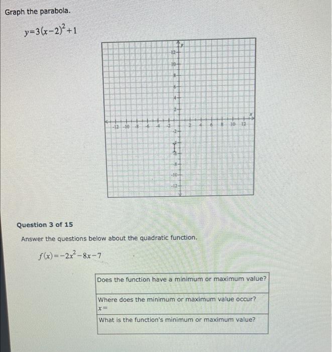 Solved Graph the parabola. y=3(x-2)2 +1 12- 10 6- 4- 12-10 | Chegg.com
