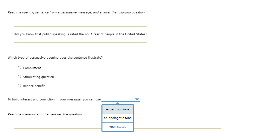Solved Read the opening sentence from a persuasive message, | Chegg.com