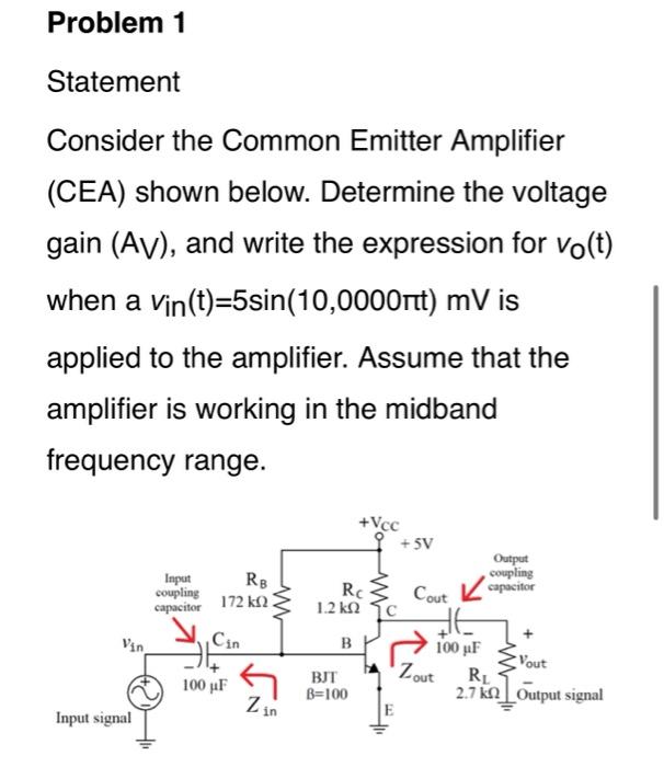 Solved Problem 1 1 Statement Consider the Common Emitter | Chegg.com