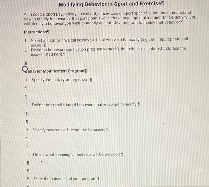 Solved Modifying Behavior in Sport and Exercise As a coach, | Chegg.com