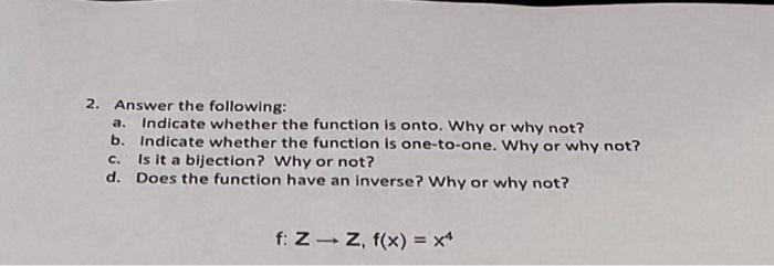 Solved 2. Answer the following: a. Indicate whether the | Chegg.com