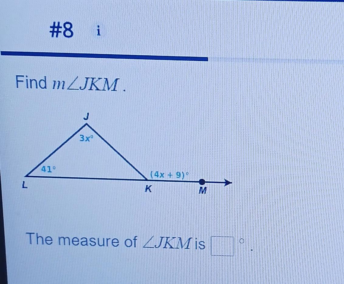 Solved Find m∠JKM. The measure of ∠JKM is | Chegg.com