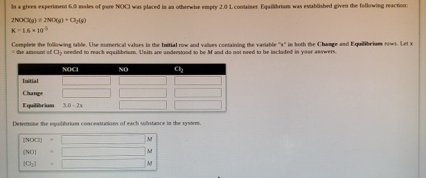 Solved In a given experiment 6.0 moles of pure NOCI was | Chegg.com