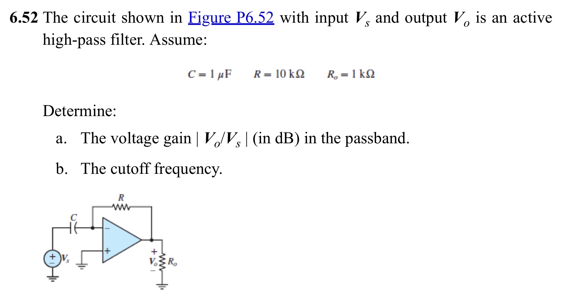 Solved 6.52 ﻿The circuit shown in Figure P6.52 ﻿with input | Chegg.com