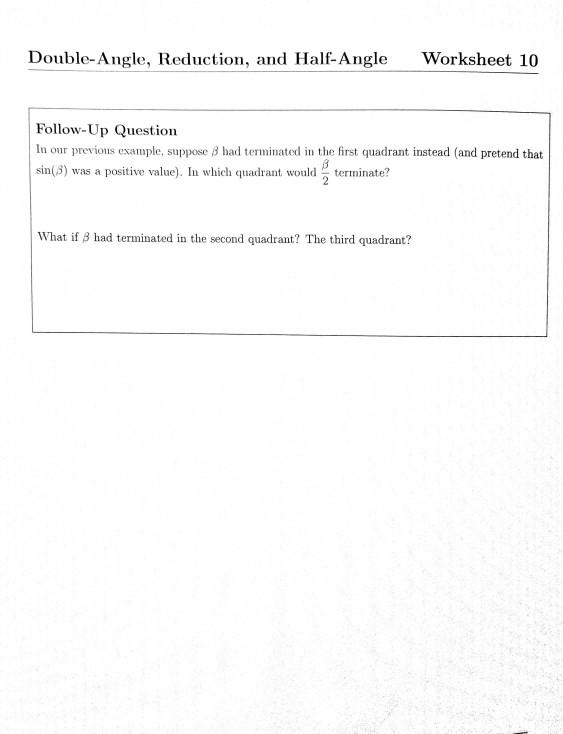 Solved Double-Angle, Reduction, and Half-Angle Worksheet 10 | Chegg.com