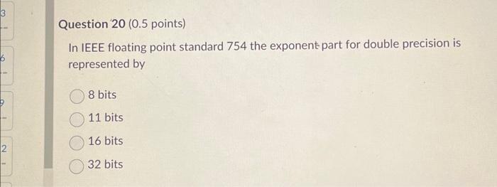 Solved 3 6 2 Question 20 (0.5 points) In IEEE floating point | Chegg.com