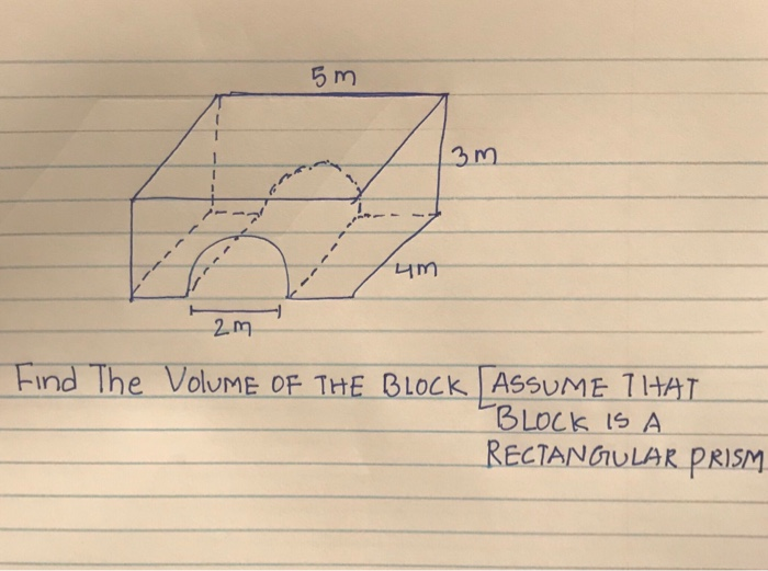 Solved 5m 3 m m 2m Find The VoluME OF THE BLOCK ASSUME THAT | Chegg.com