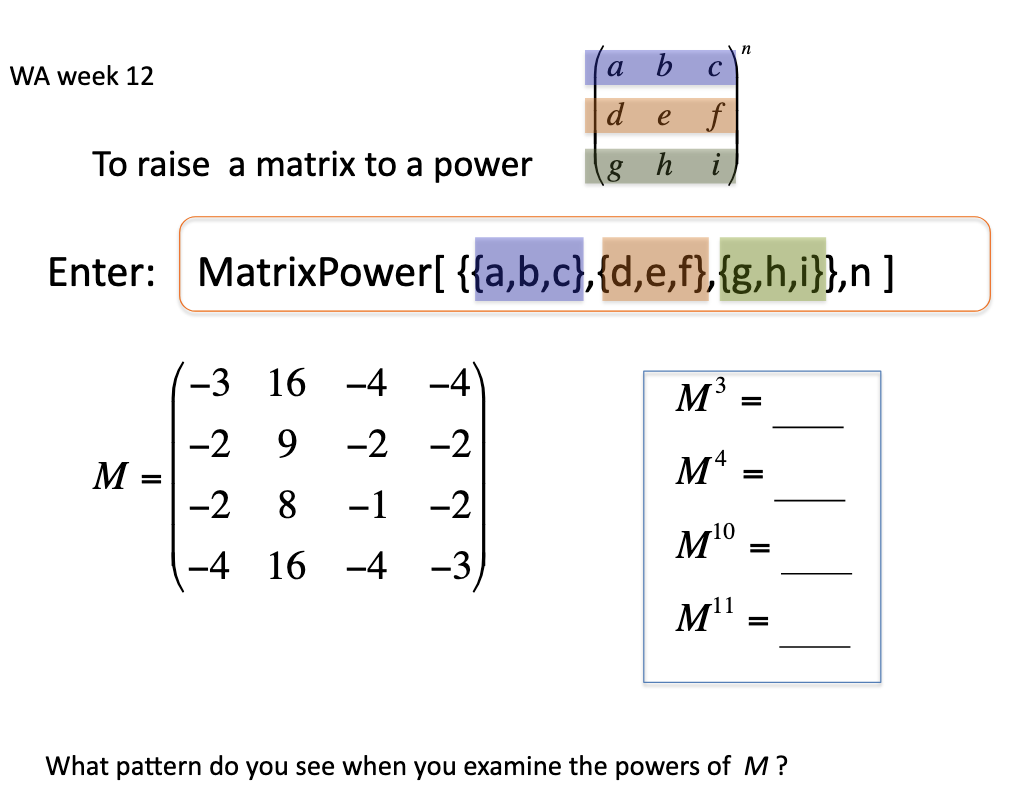 Solved WA week 12To raise a matrix to a | Chegg.com