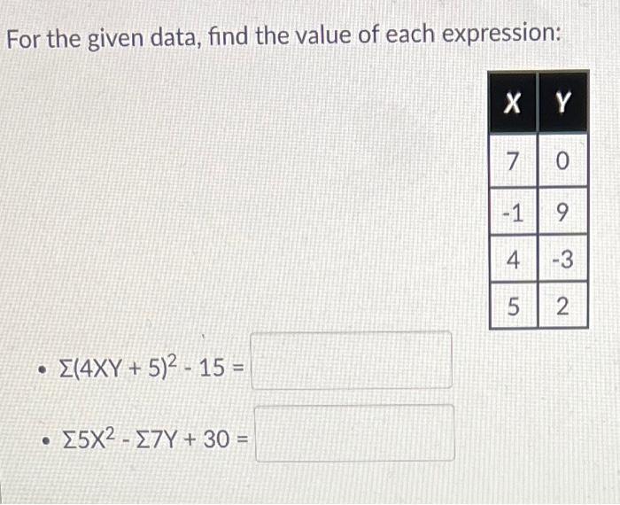 Solved For the given data, find the value of each | Chegg.com