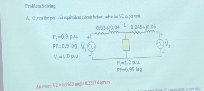 Solved A. Given the per unit equivalent circuit below, solve | Chegg.com