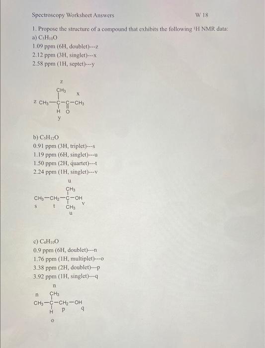 Solved Spectroscopy Worksheet Answers W 18 1. Propose the | Chegg.com
