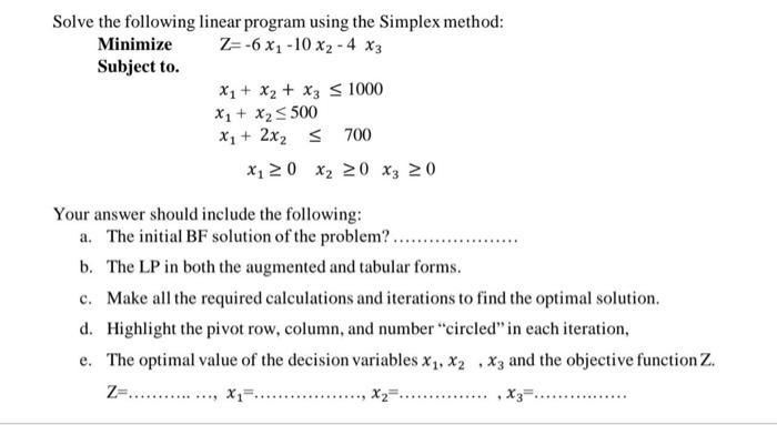 Solved Solve the following linear program using the Simplex | Chegg.com