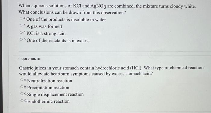 Solved When aqueous solutions of KCl and AgNO3 are combined, | Chegg.com