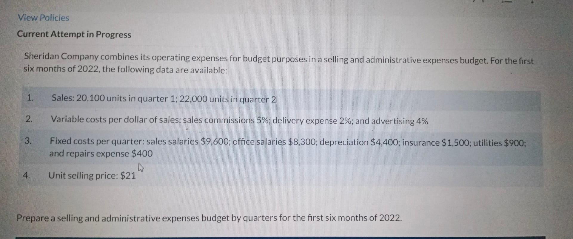 Solved View Policies Current Attempt in Progress Sheridan | Chegg.com