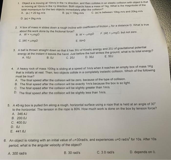 Solved 1. Object a is moving at 10m/s in the +x direction, | Chegg.com