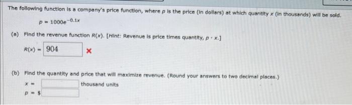 Solved The following function is a company's price function, | Chegg.com
