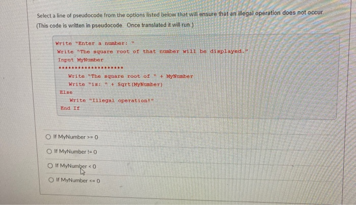 Solved Select a line of pseudocode from the options listed | Chegg.com