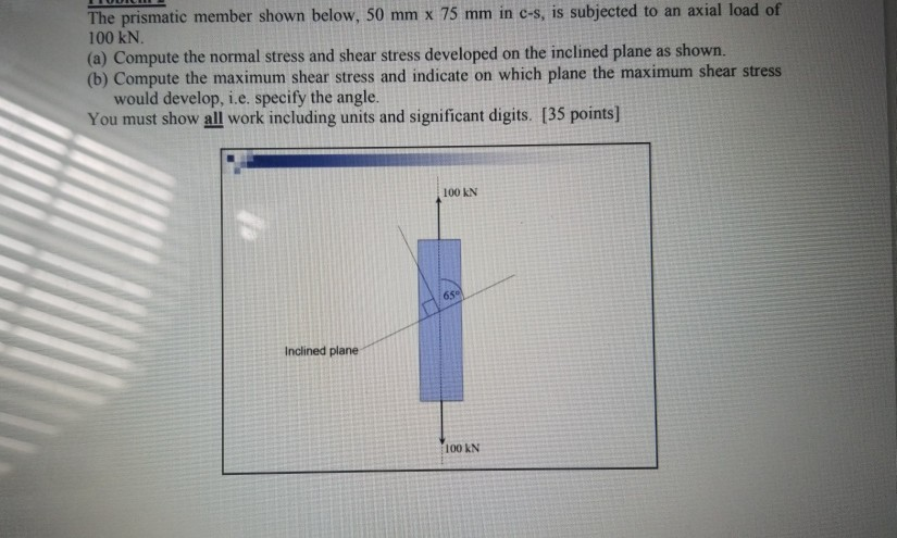 Solved The prismatic member shown below, 50 mm x 75 mm in | Chegg.com