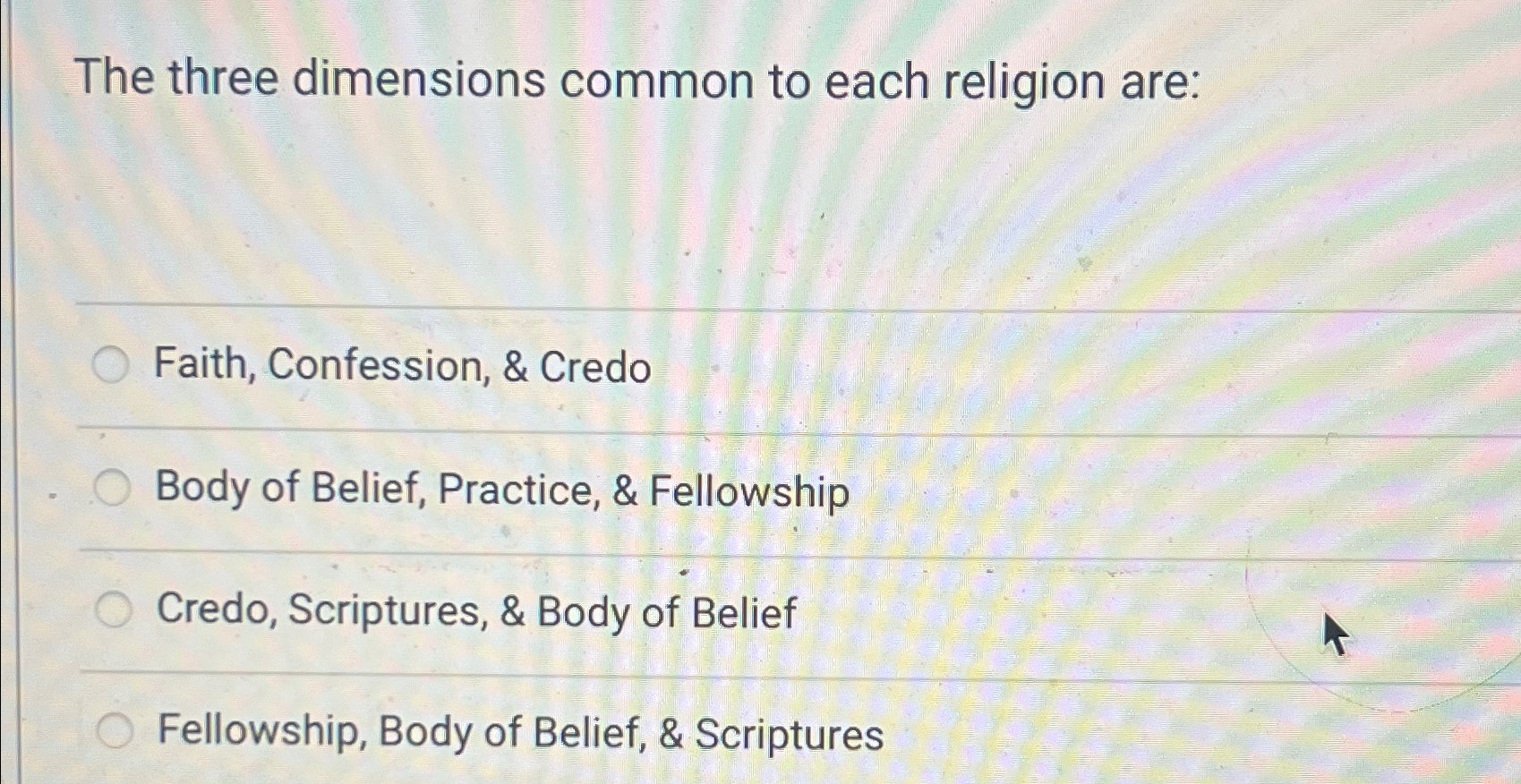 Solved The three dimensions common to each religion | Chegg.com