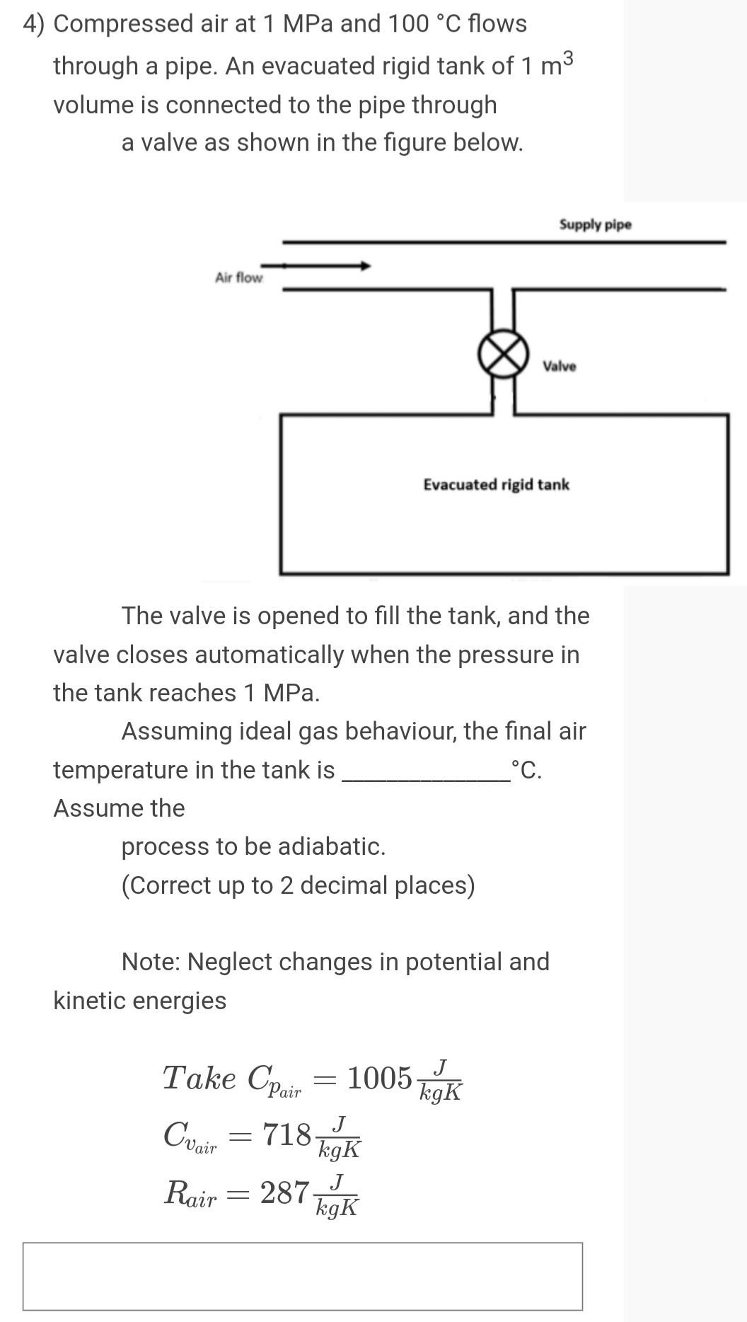 Solved 4) Compressed air at 1MPa and 100∘C flows through a | Chegg.com