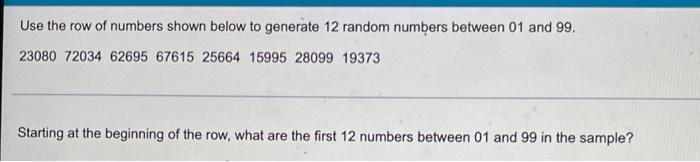 Solved Use the row of numbers shown below to generate 12 | Chegg.com