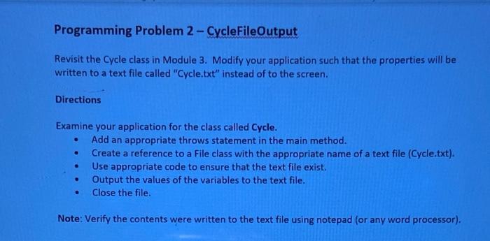 Solved Programming Problem 2 Cyclefileoutput Revisit The 