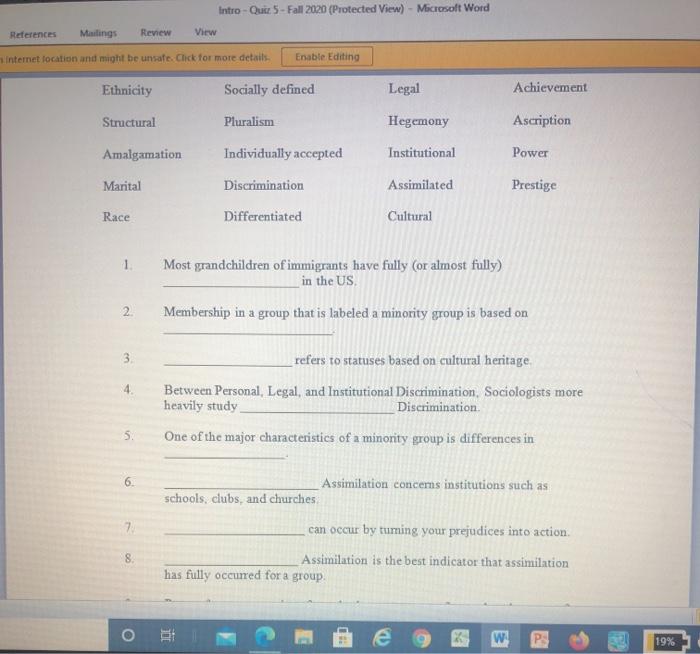 Solved Intro-Out 5-Fall 2020 (Protected View) - Microsoft | Chegg.com