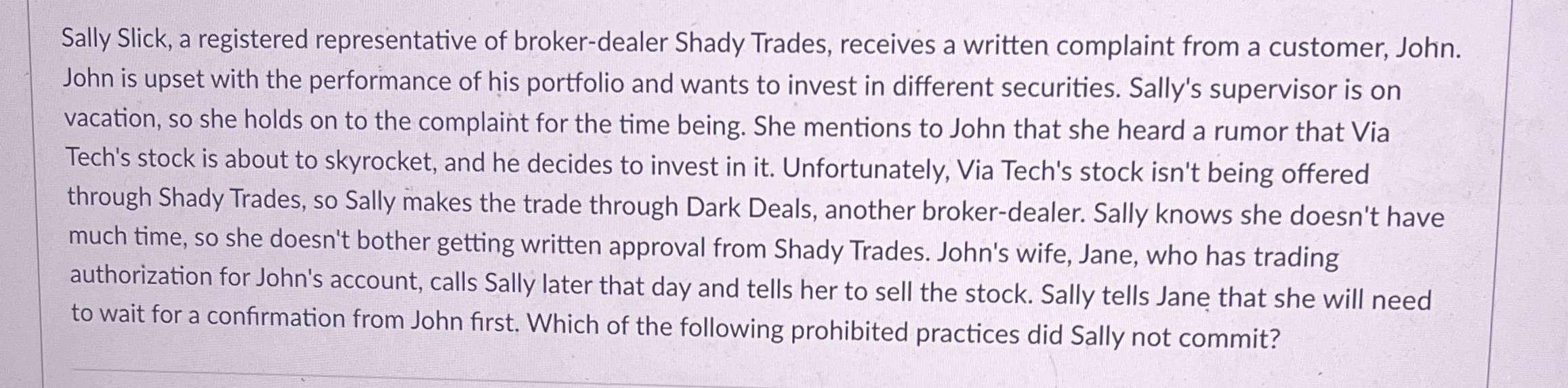 Solved Sally Slick, a registered representative of | Chegg.com