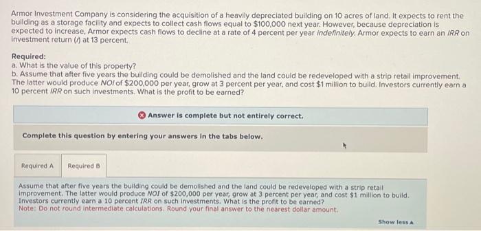 Solved Armor Investment Company is considering the | Chegg.com