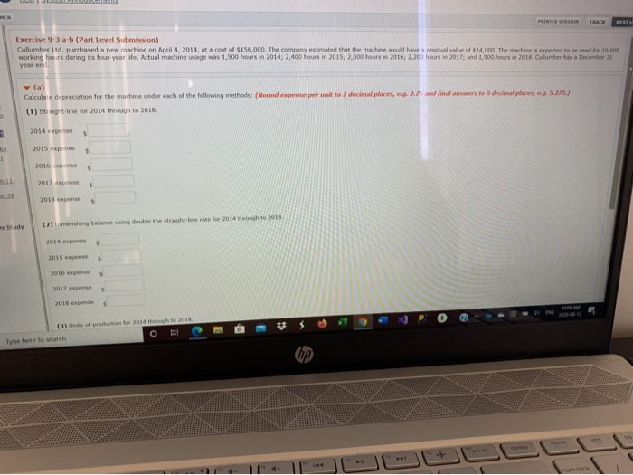 Solved HER PRINTER VERSION BACK Exercise 9-3 a-b (Part Level | Chegg.com